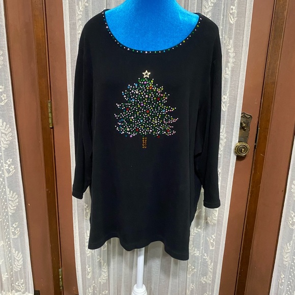 Quacker Factory | Tops | Quacker Factory Black Holiday Tree Long Sleeve ...